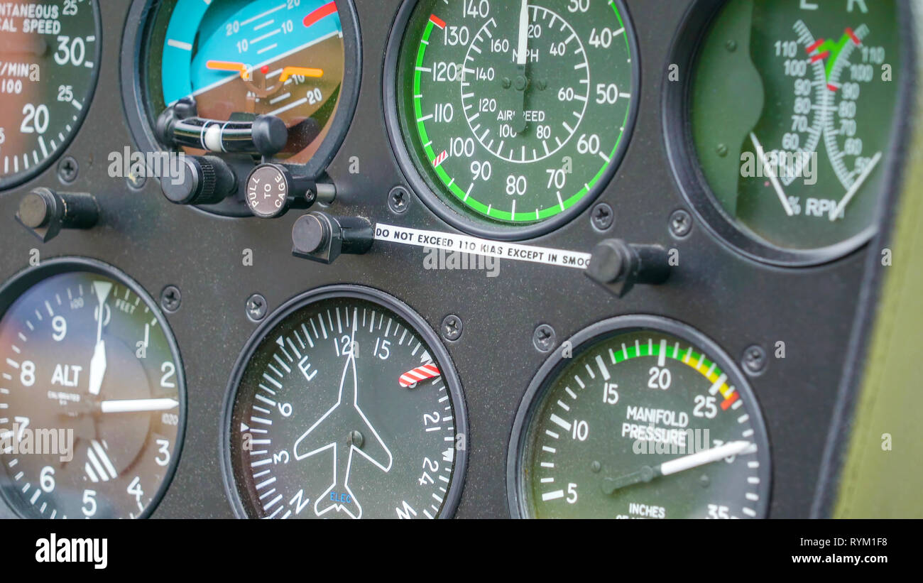 Closer look of the numbers on the dashboard area inside the military ...