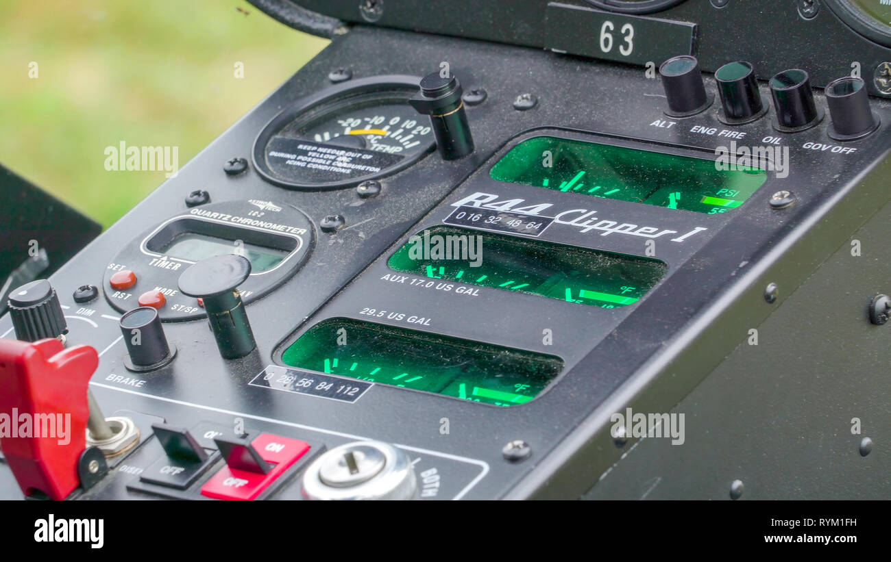 The buttons and parts of the dashboard of the military aircraft plane ...