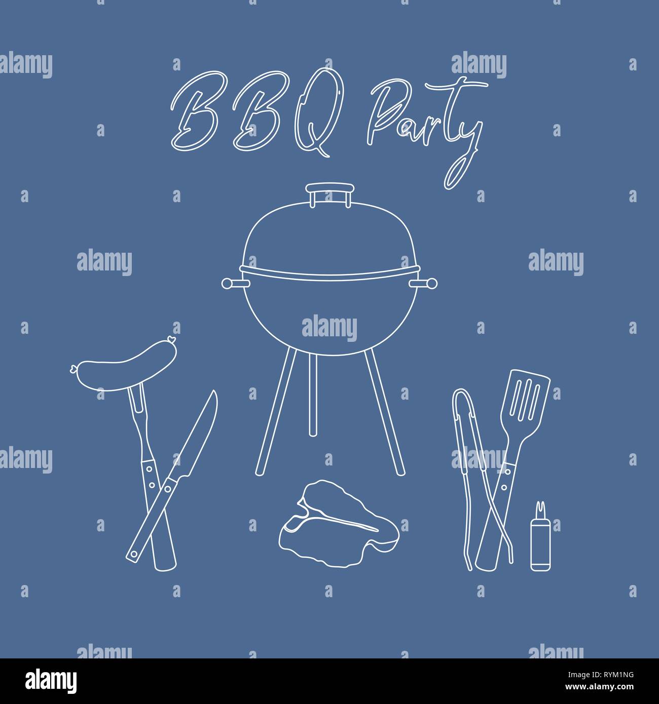 Vector illustration with grill and barbecue tools. BBQ party background ...