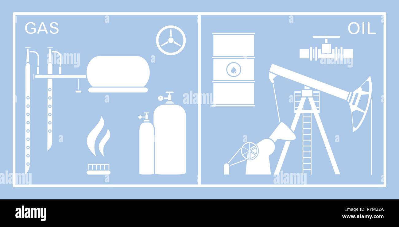 Vector illustration with equipment for oil and gas production. Oil ...
