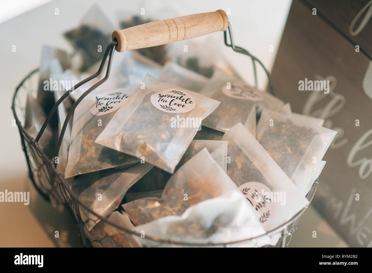 Wedding confetti in a basket Stock Photo - Alamy