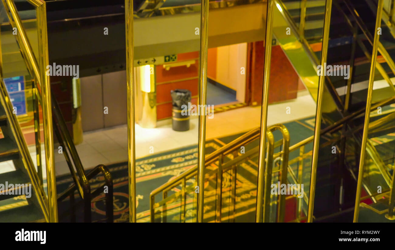 The glass walls of the living area inside the cruise ship with the ...