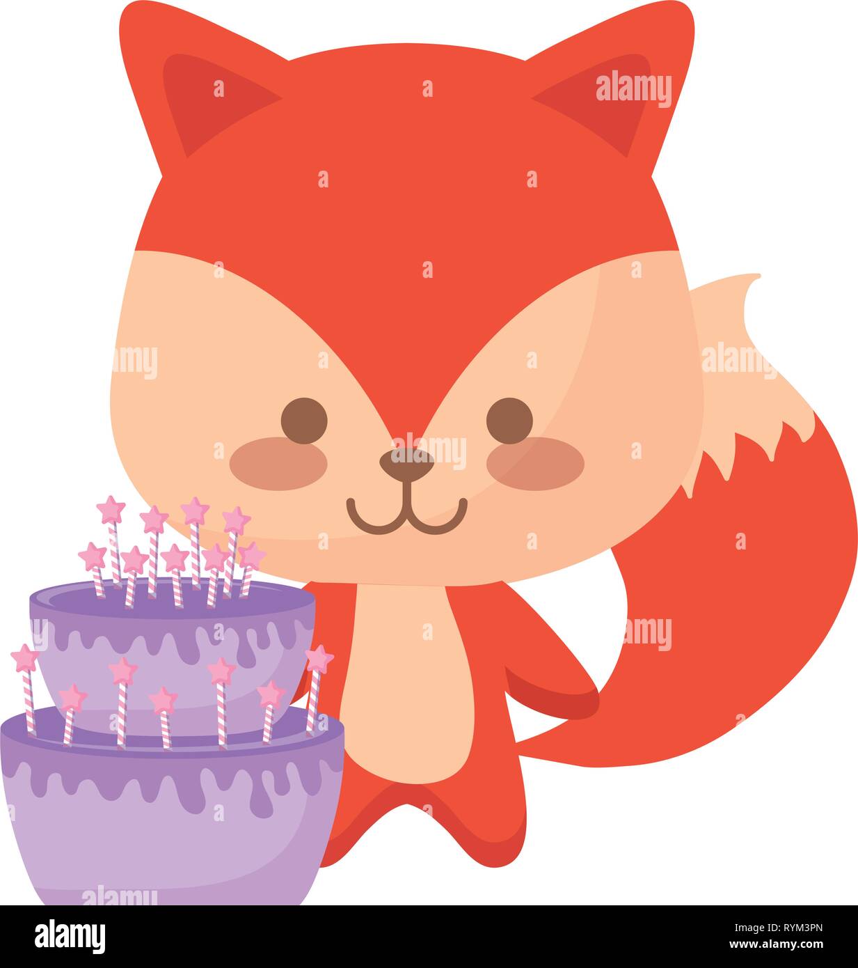 cute fox animal with cake birthday vector illustration design Stock ...