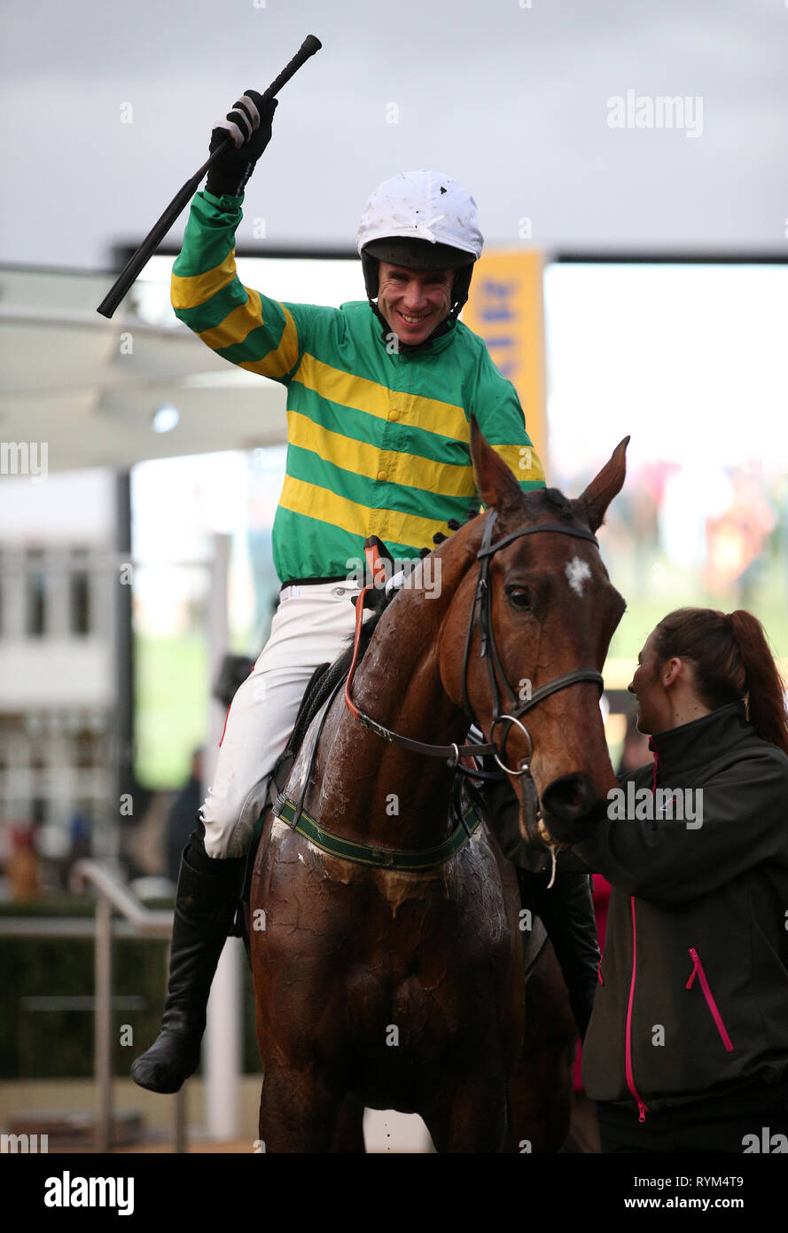 Any Second Now and jockey Derek O'Connor celebrate winning the Fulke ...