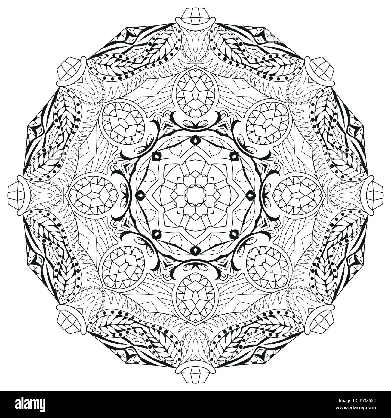 Hand drawn zentangle circular ornament for coloring page Stock Vector ...
