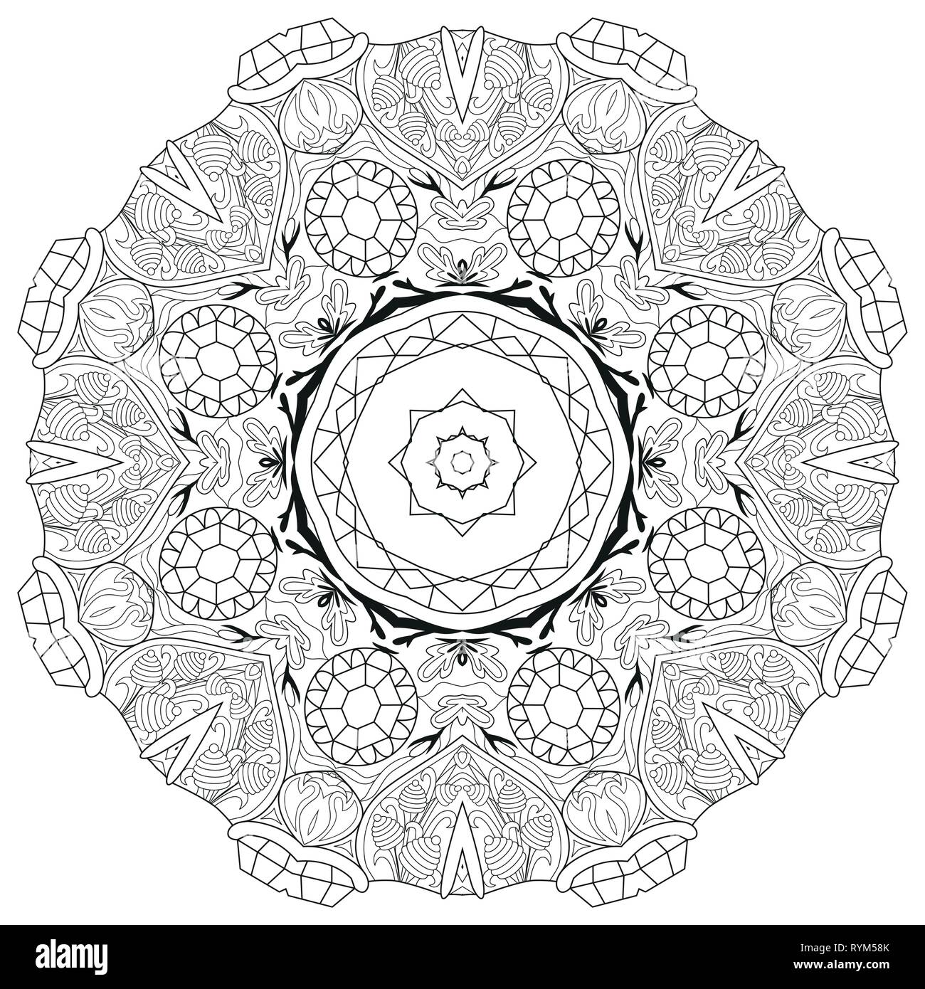 Hand drawn zentangle circular ornament for coloring page Stock Vector ...