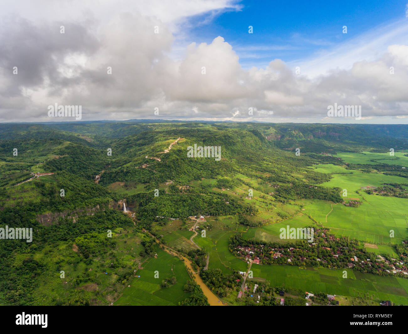 Geological fault, a valley and waterfall, creating biggest horse shoe ...