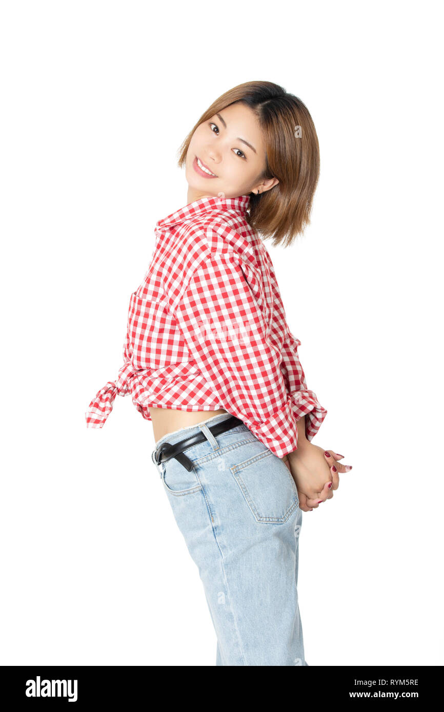 Beautiful Chinese American woman dressed in casual clothing isolated on ...