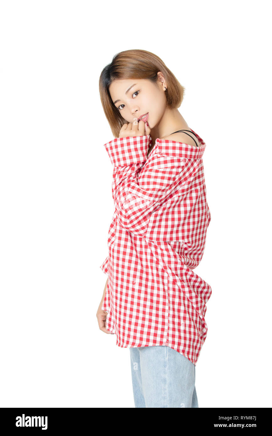 Beautiful Chinese American woman dressed in casual clothing isolated on ...