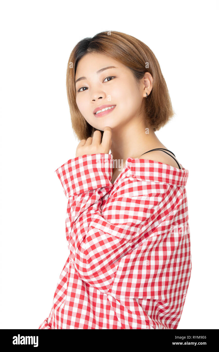 Beautiful Chinese American woman dressed in casual clothing isolated on ...