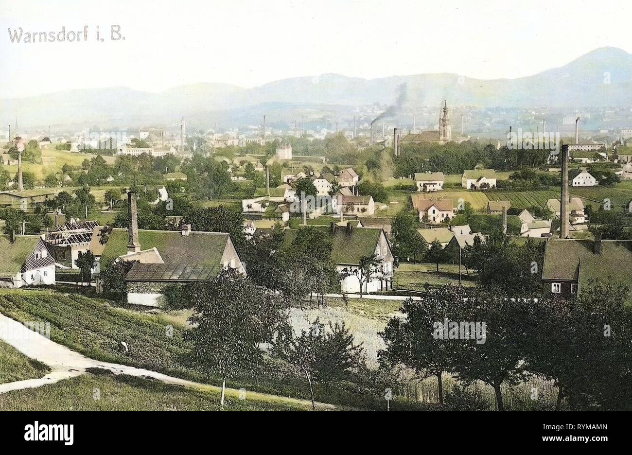 Churches in Varnsdorf, 1905, Ústí nad Labem Region, Warnsdorf, Blick ...
