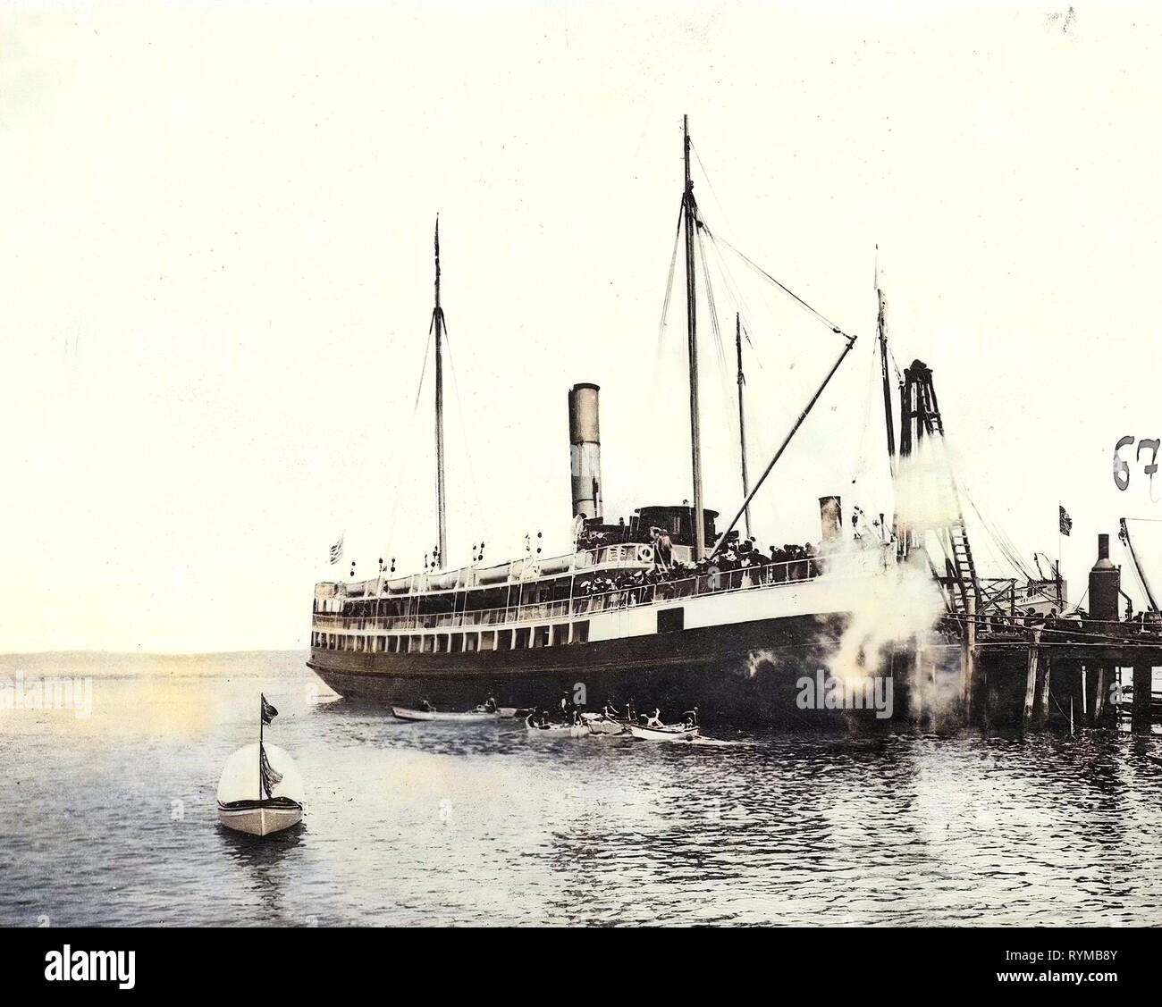 Steamships, Rowboats, Piers, Unidentified locations in the United ...