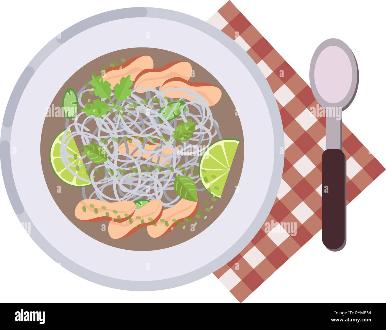 Menu concept. Pho Vietnamese soup. Healthy food. Soup in flat style ...