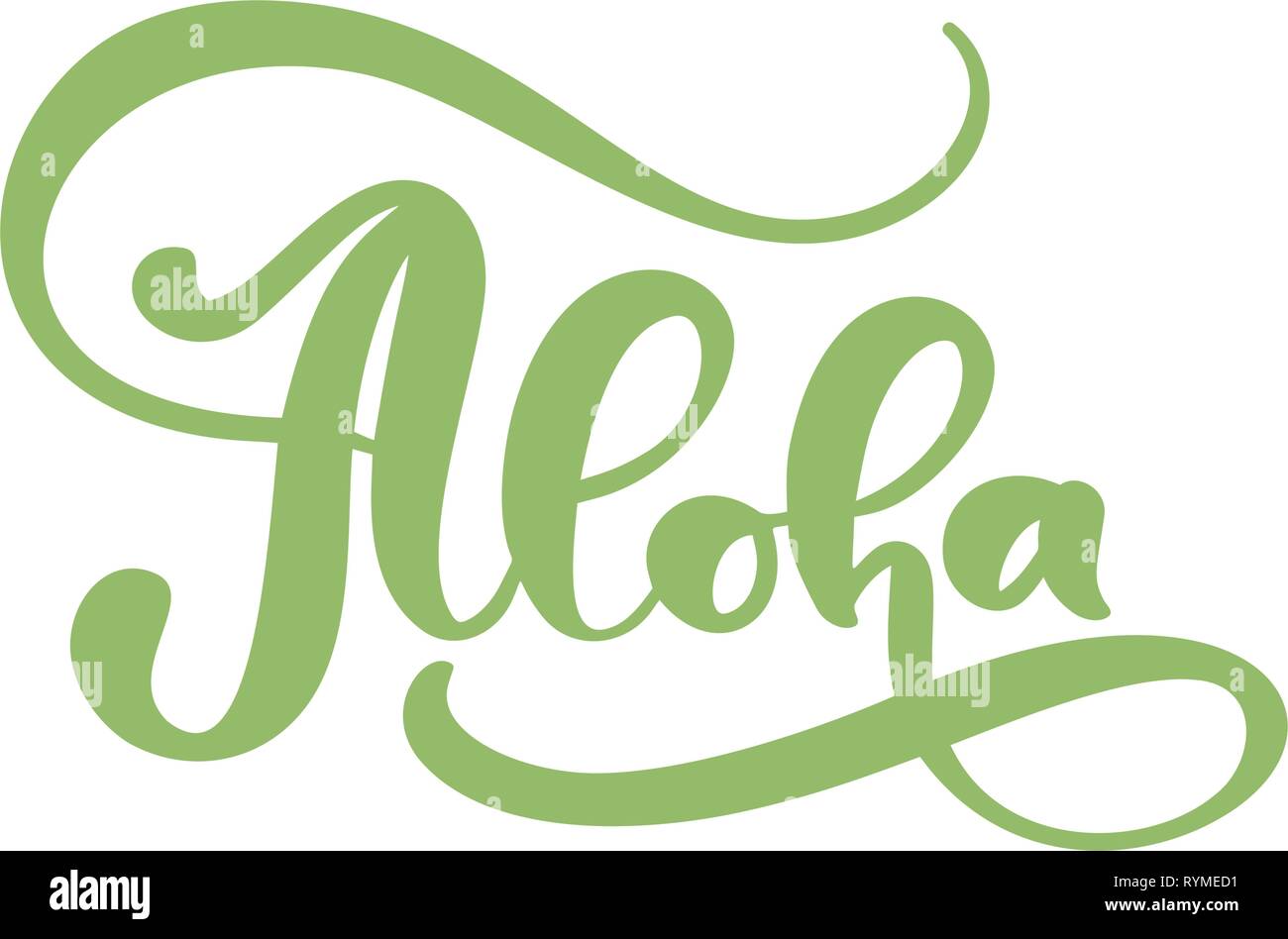 Aloha green lettering calligraphy. Vector illustration. Hawaiian ...