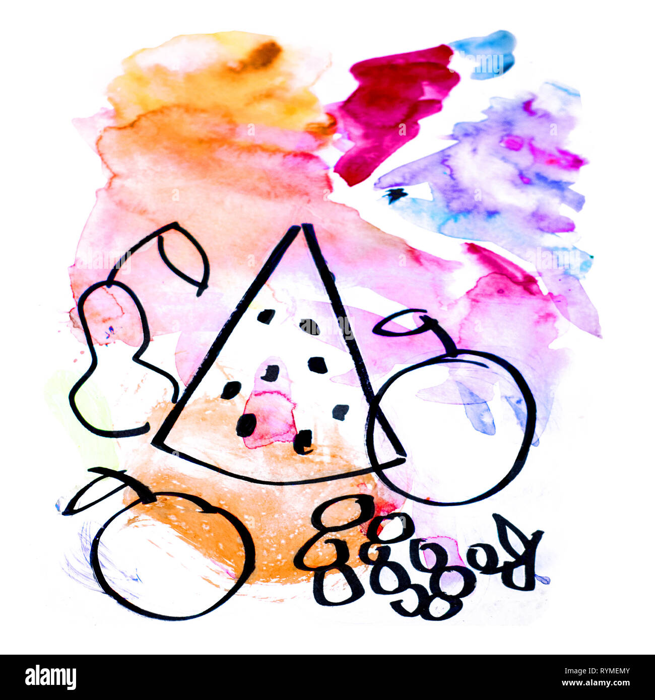 Graphic fruits - apple, pear, watermelon, berries, grapes on a ...