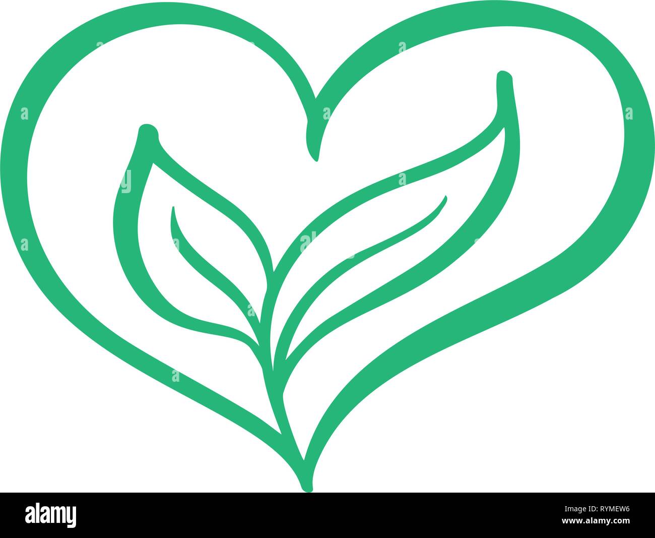 Green vector icon heart shape and two leaves. Can be used for eco ...