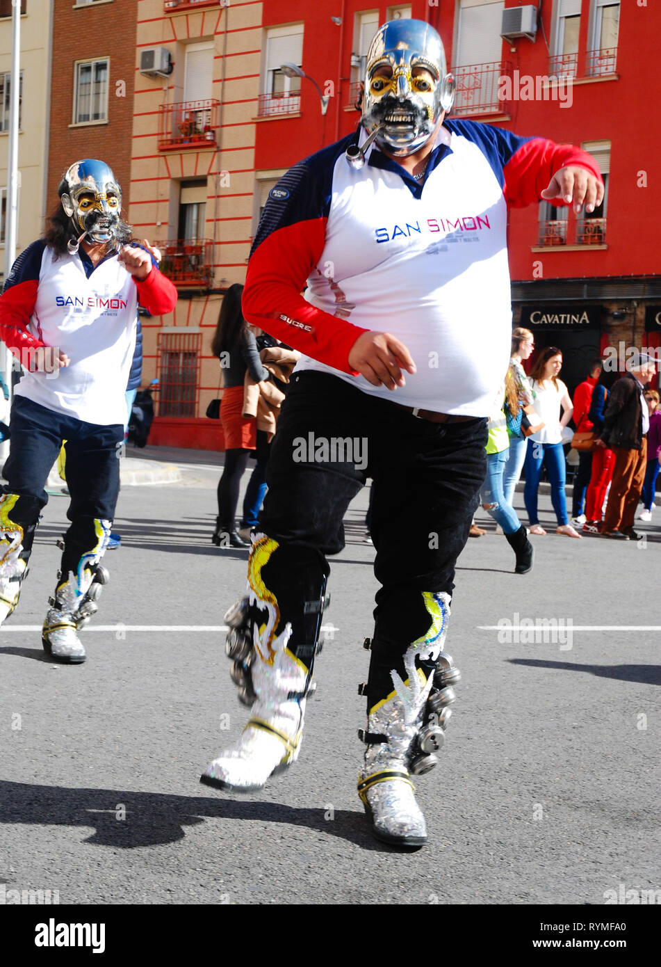 Madrid, Spain, March 2nd 2019: Carnival parade, Members of Fraternidad ...