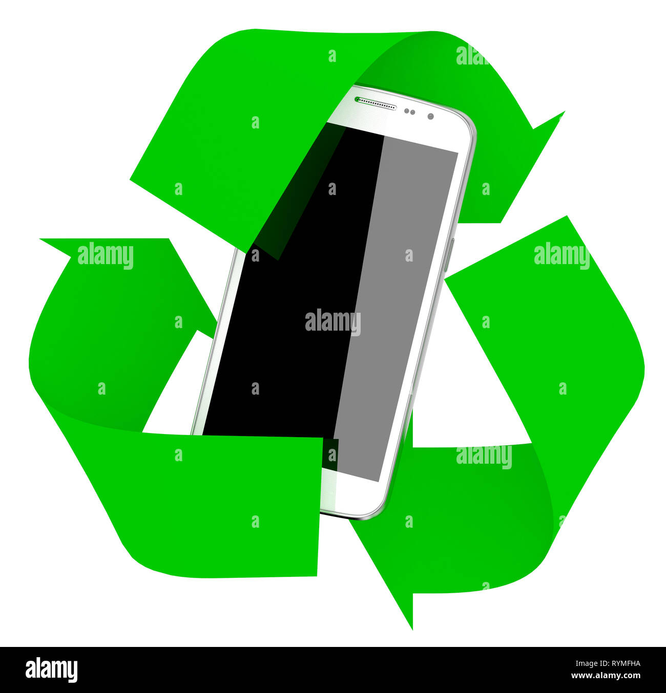 smartphone inside symbol recycle isolated on white background, 3d ...