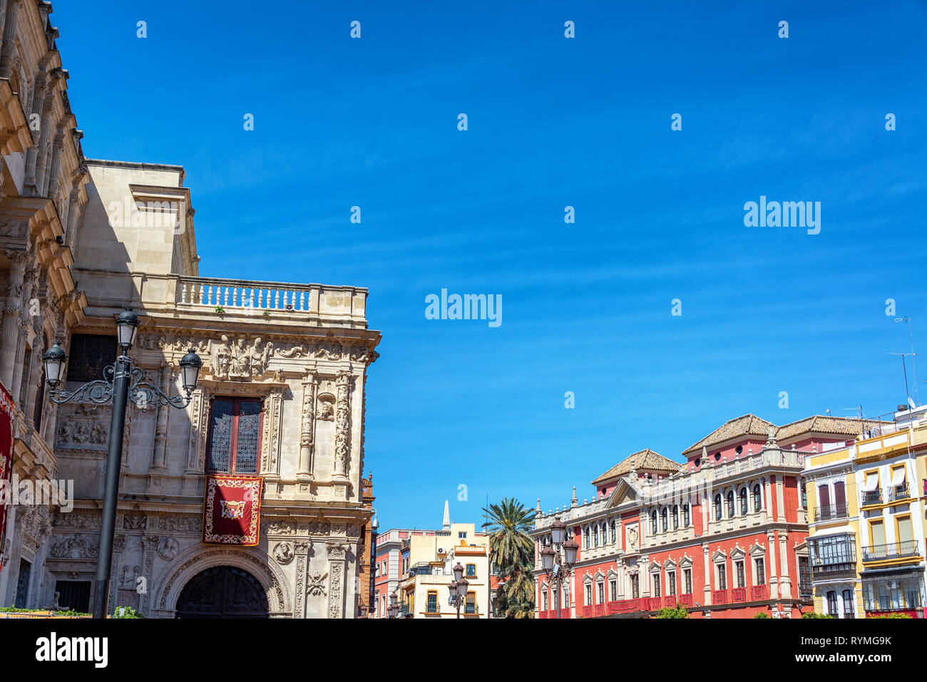 Beautiful historic colorful architecture in the center of Seville ...
