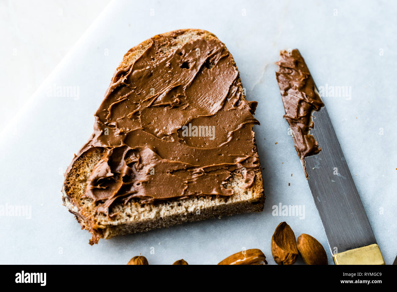 Raw Organic Almond Butter Cream with Bread for Breakfast Stock Photo ...