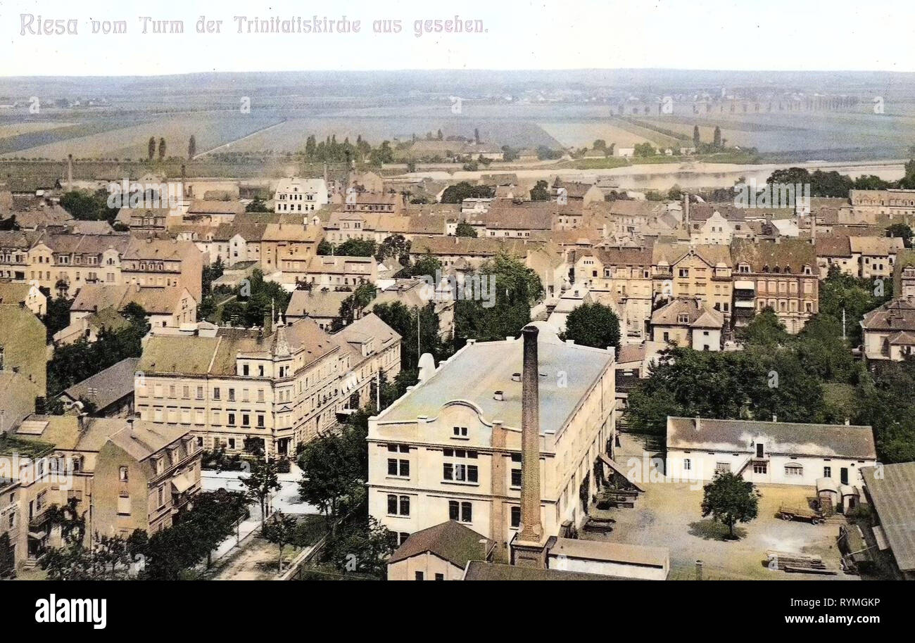 Buildings in Riesa, Elbe in Riesa, Trinitatiskirche Riesa, 1908 ...