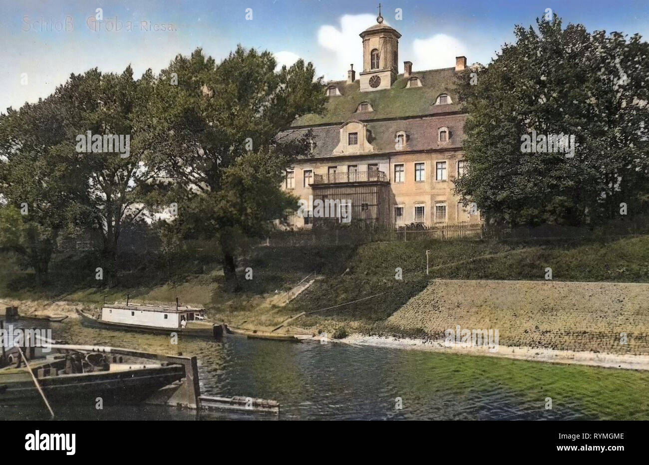 Barges of Germany, Schloss Gröba (Riesa), Elbe in Riesa, 1908 ...