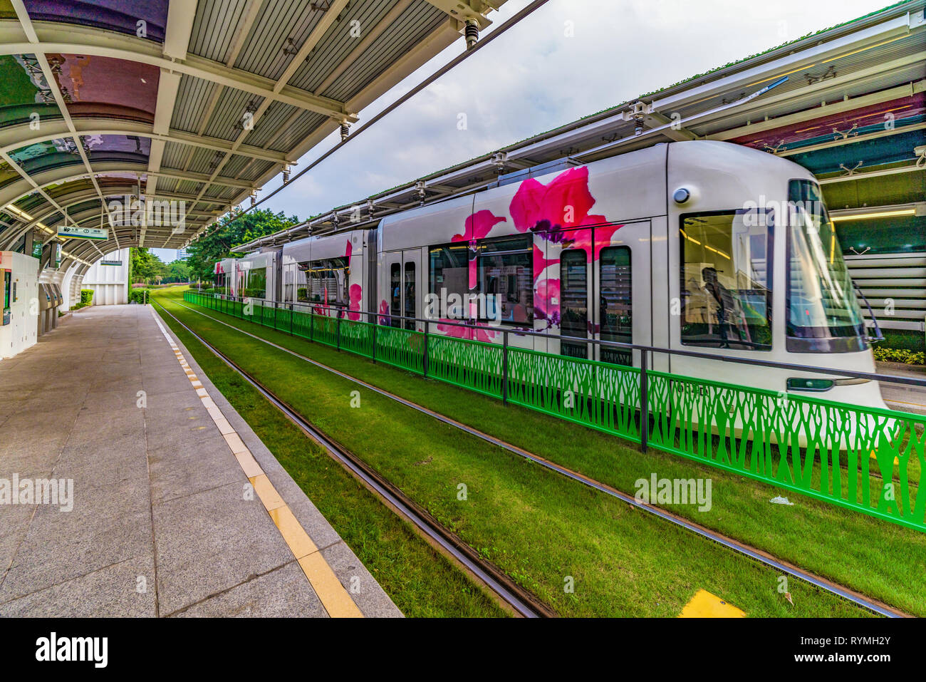 GUANGZHOU, CHINA - OCTOBER 21: Tram station for the Haizhu Island ...