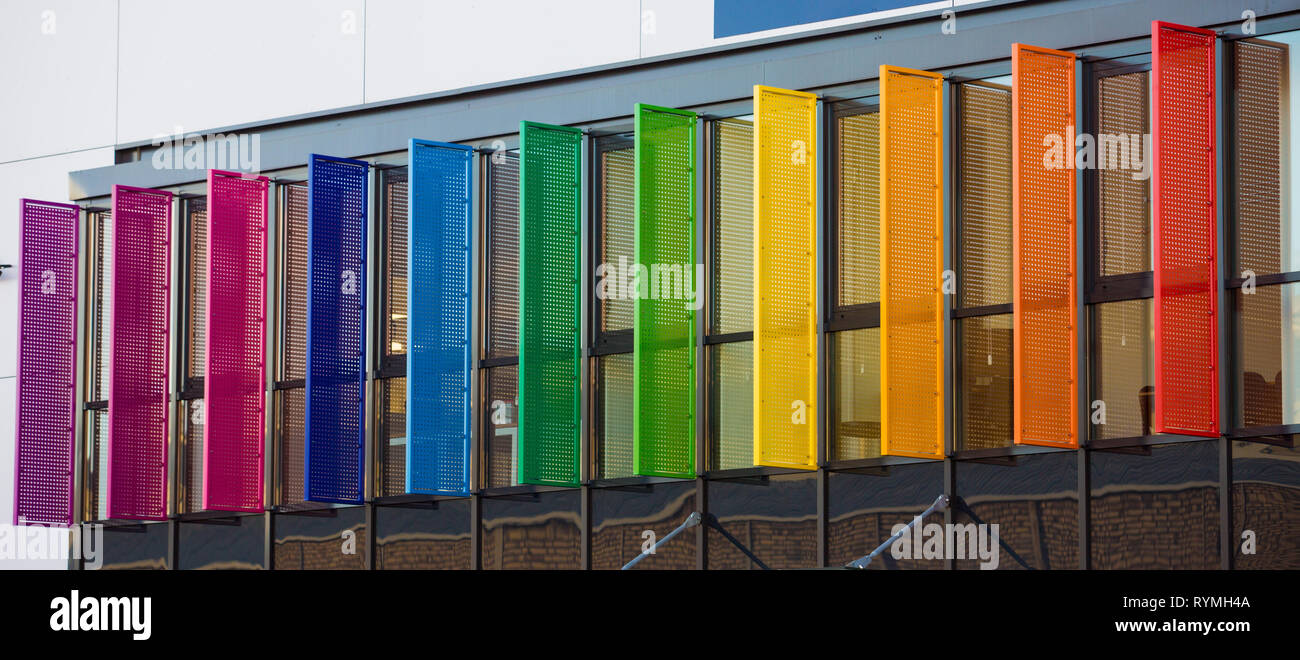 Colorful louvers background. Different rainbow color windows facade ...