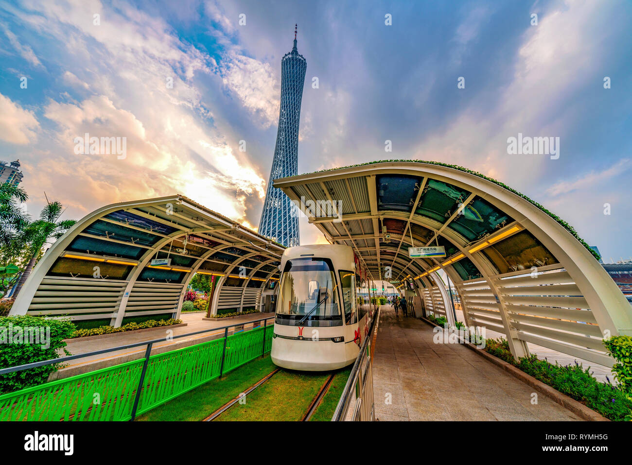 GUANGZHOU, CHINA - OCTOBER 21: This is a modern tram station on Haizhu ...