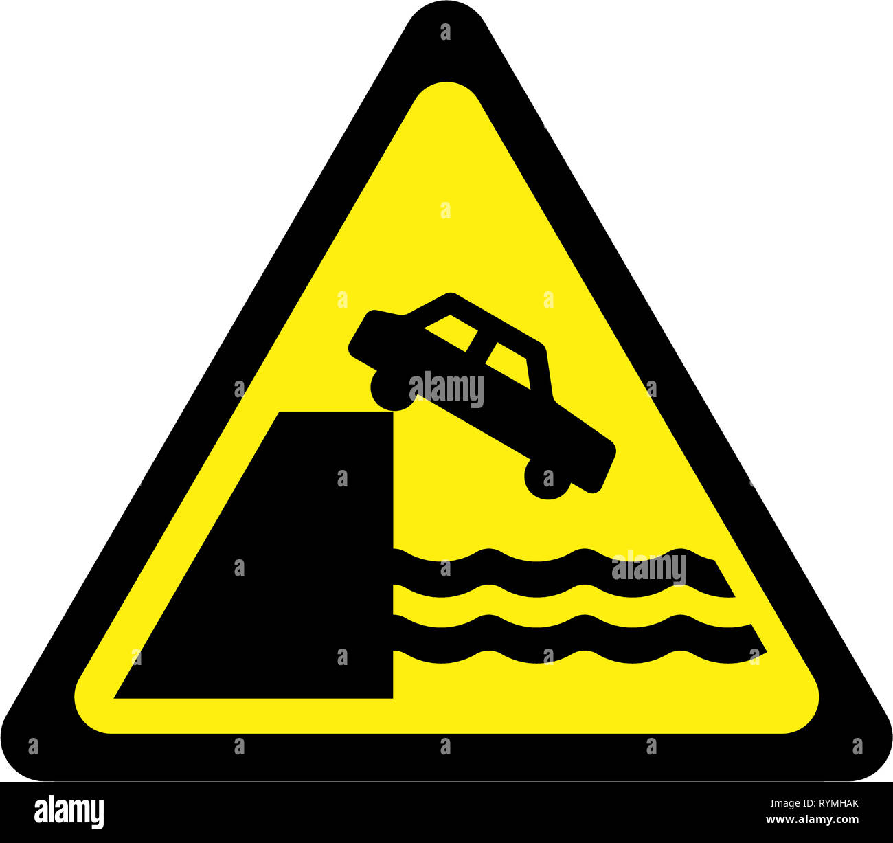 Warning sign with unprotected quayside or riverbank symbol Stock Photo ...