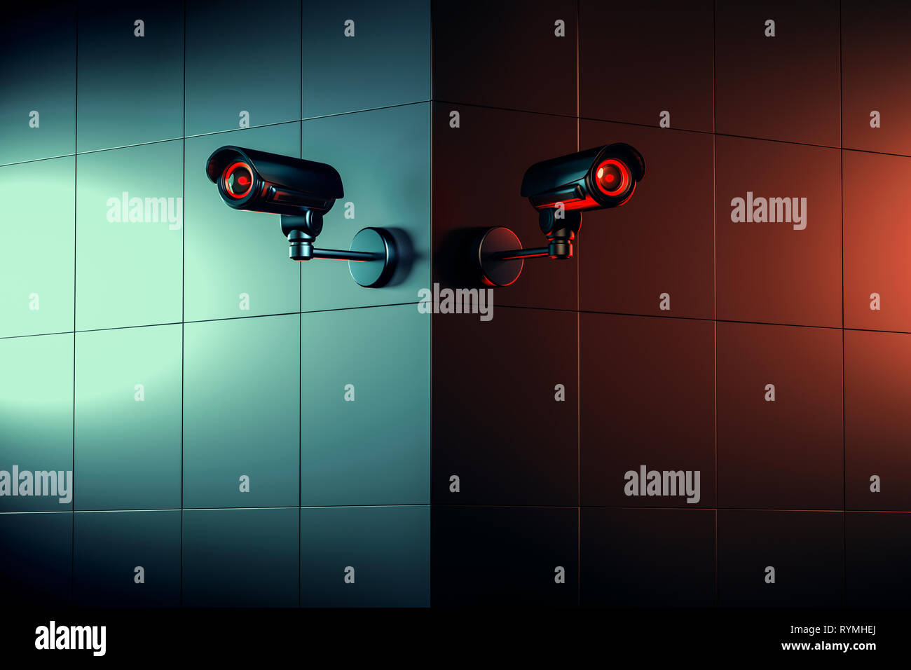 two white security CCTV cameras on the wall corner. The good and the ...