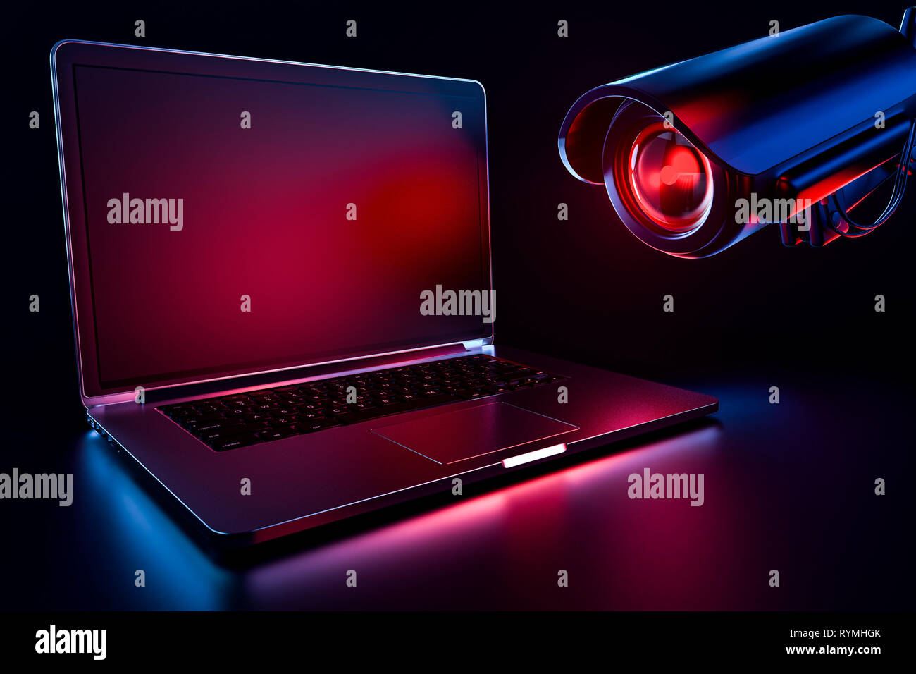 Computer observed by hostile looking camera as a metaphor of stalking ...