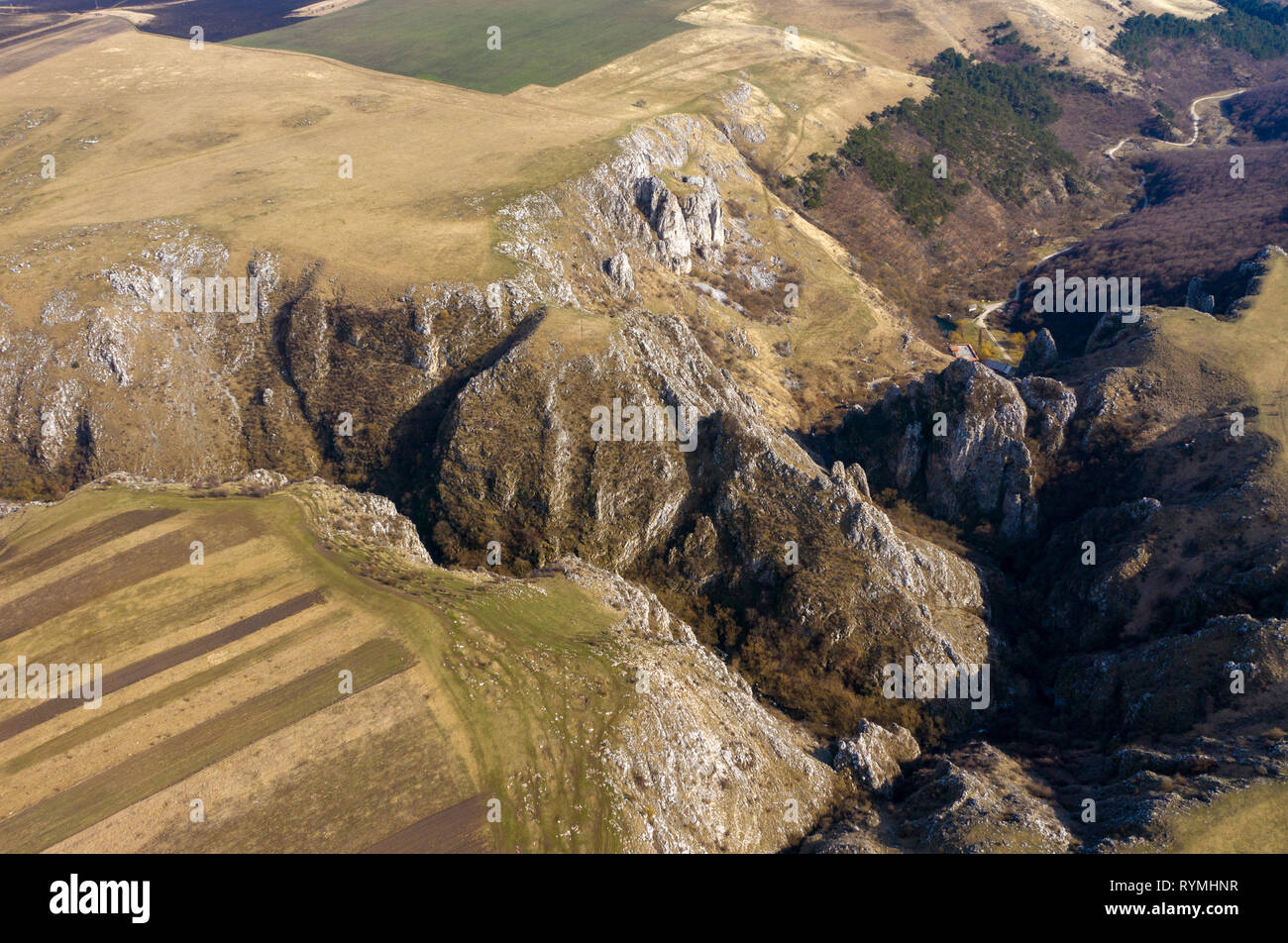 Aerial view of a deep limestone gorge from a drone Stock Photo - Alamy