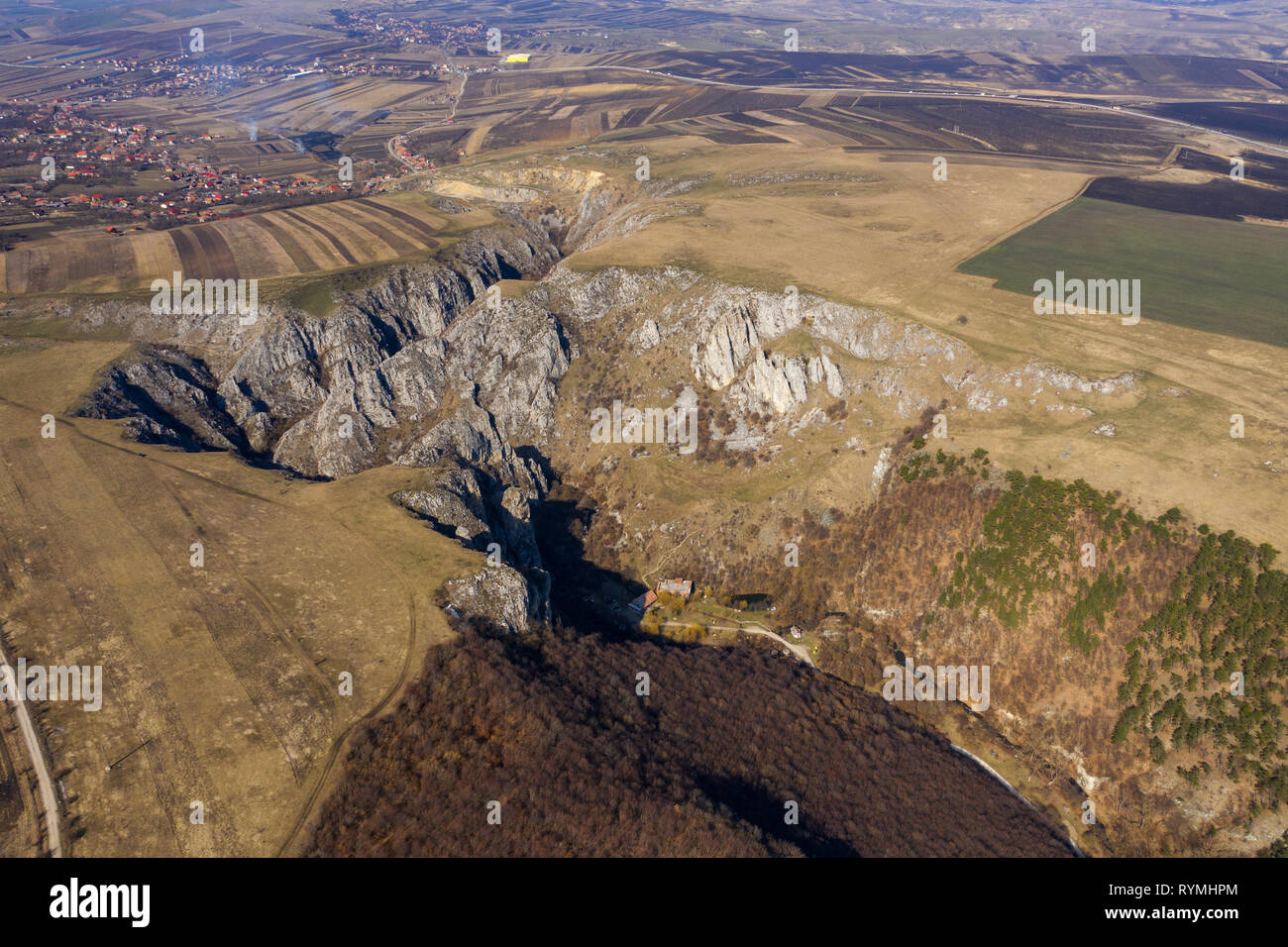Aerial view of a deep limestone gorge from a drone Stock Photo - Alamy