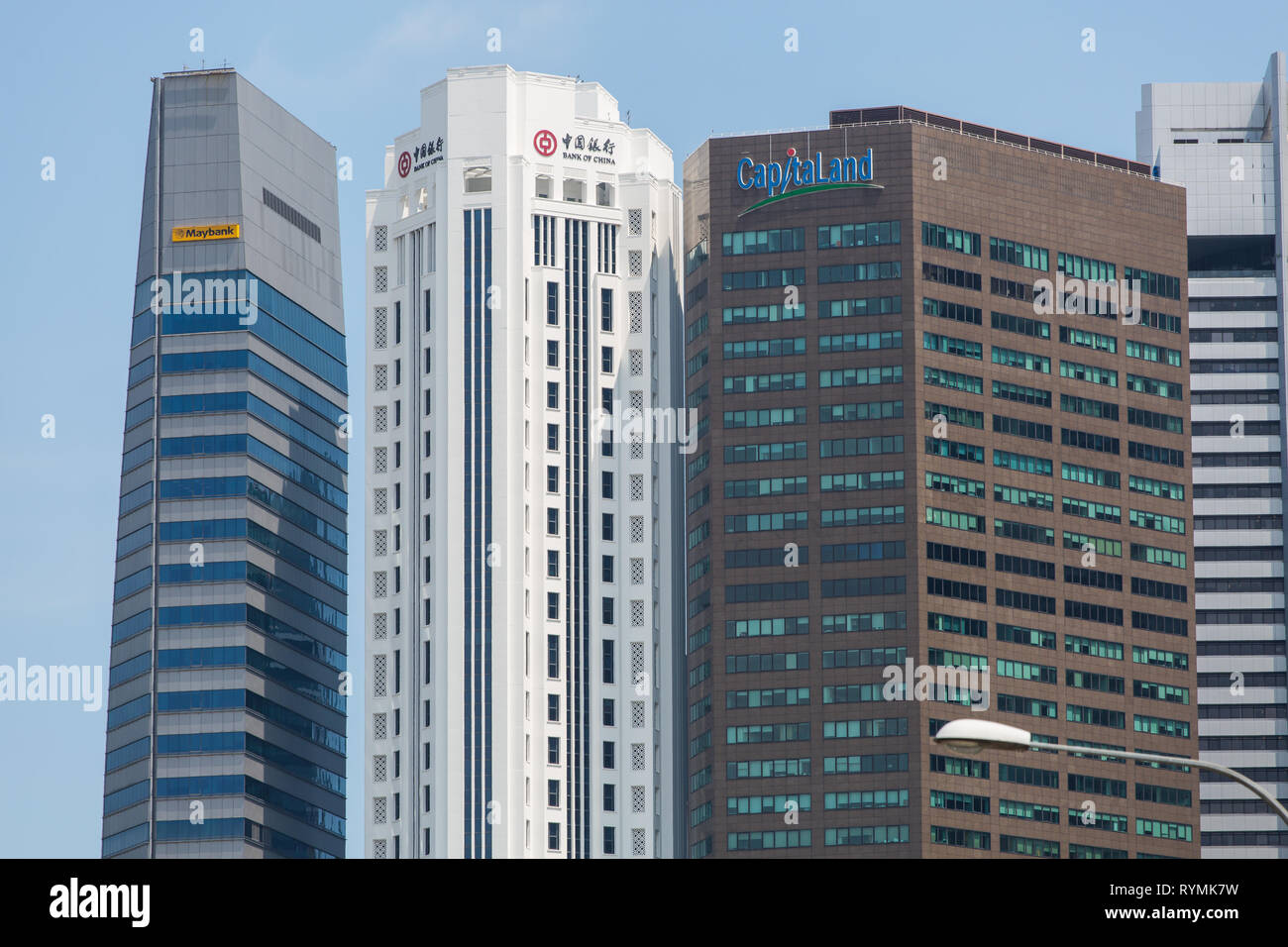 Three architectural skyscrapers buildings, MayBank, Bank of China and ...
