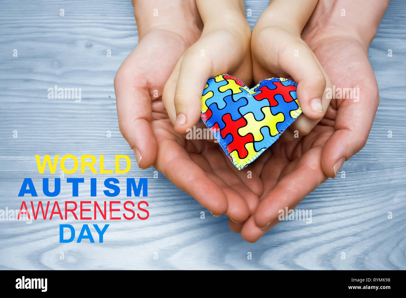 World Autism Awareness day, puzzle or jigsaw pattern on heart with ...