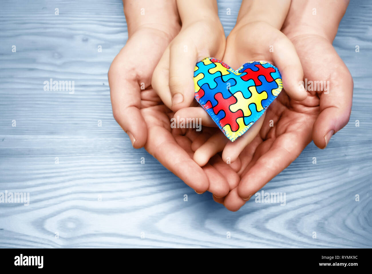 World Autism Awareness day, puzzle or jigsaw pattern on heart with ...