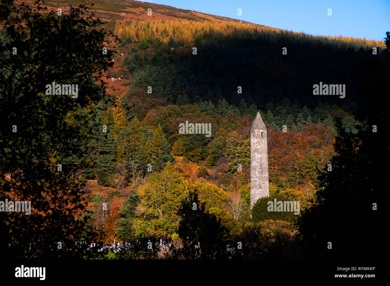 the Round Tower at Glendalough in County wicklow Stock Photo - Alamy