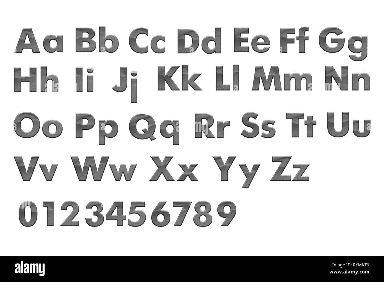 Alphabet and numerals from black and white sand isolated on white Stock ...