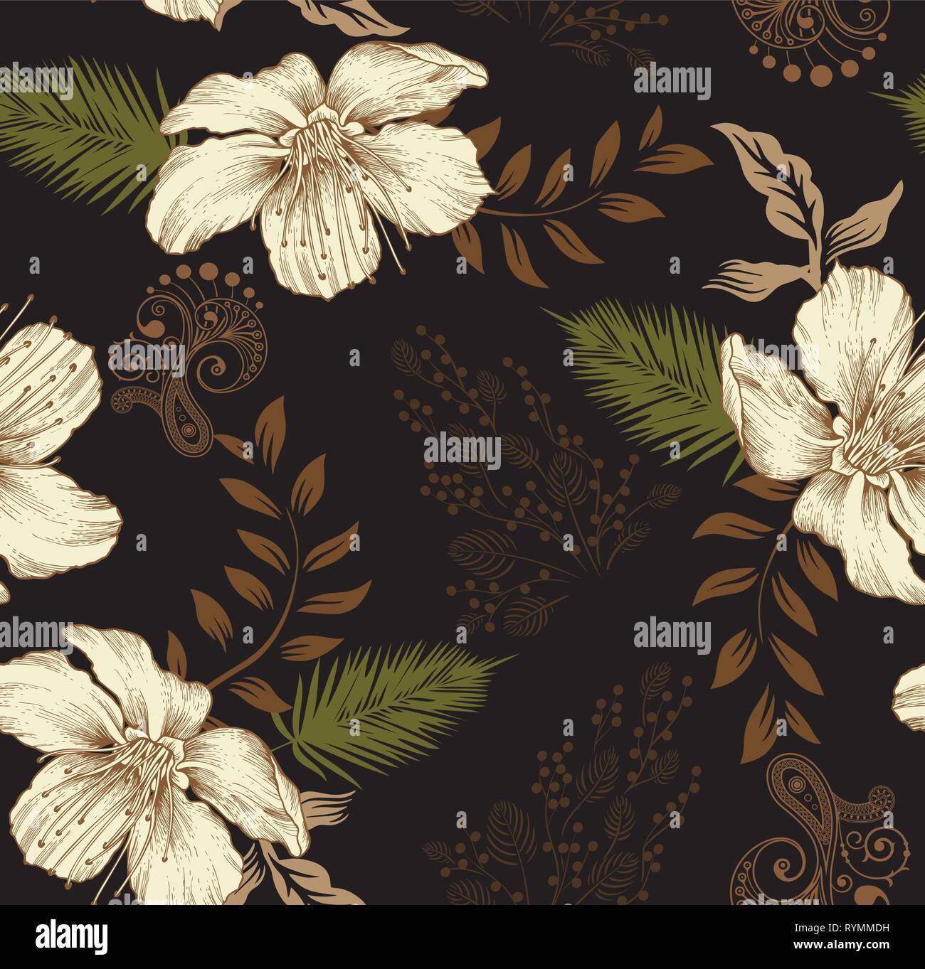 Seamless flowers with leaves seamless pattern Stock Vector Image & Art ...