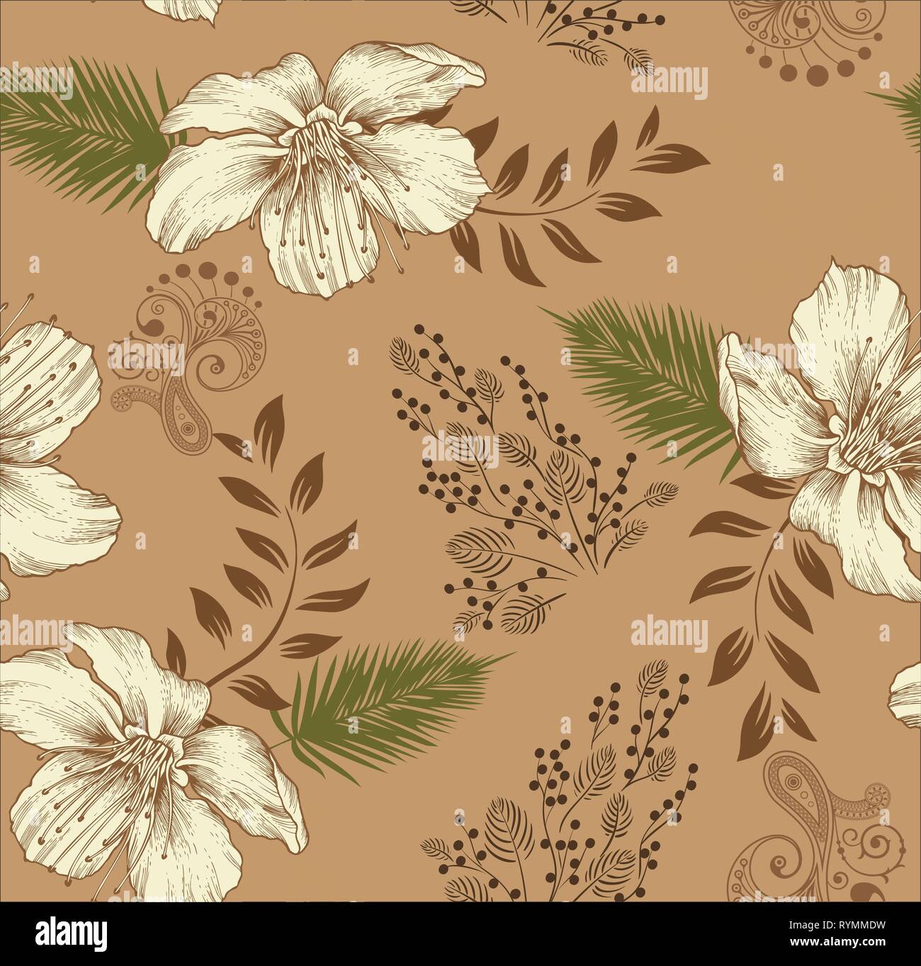 Seamless flowers with leaves seamless pattern Stock Vector Image & Art ...