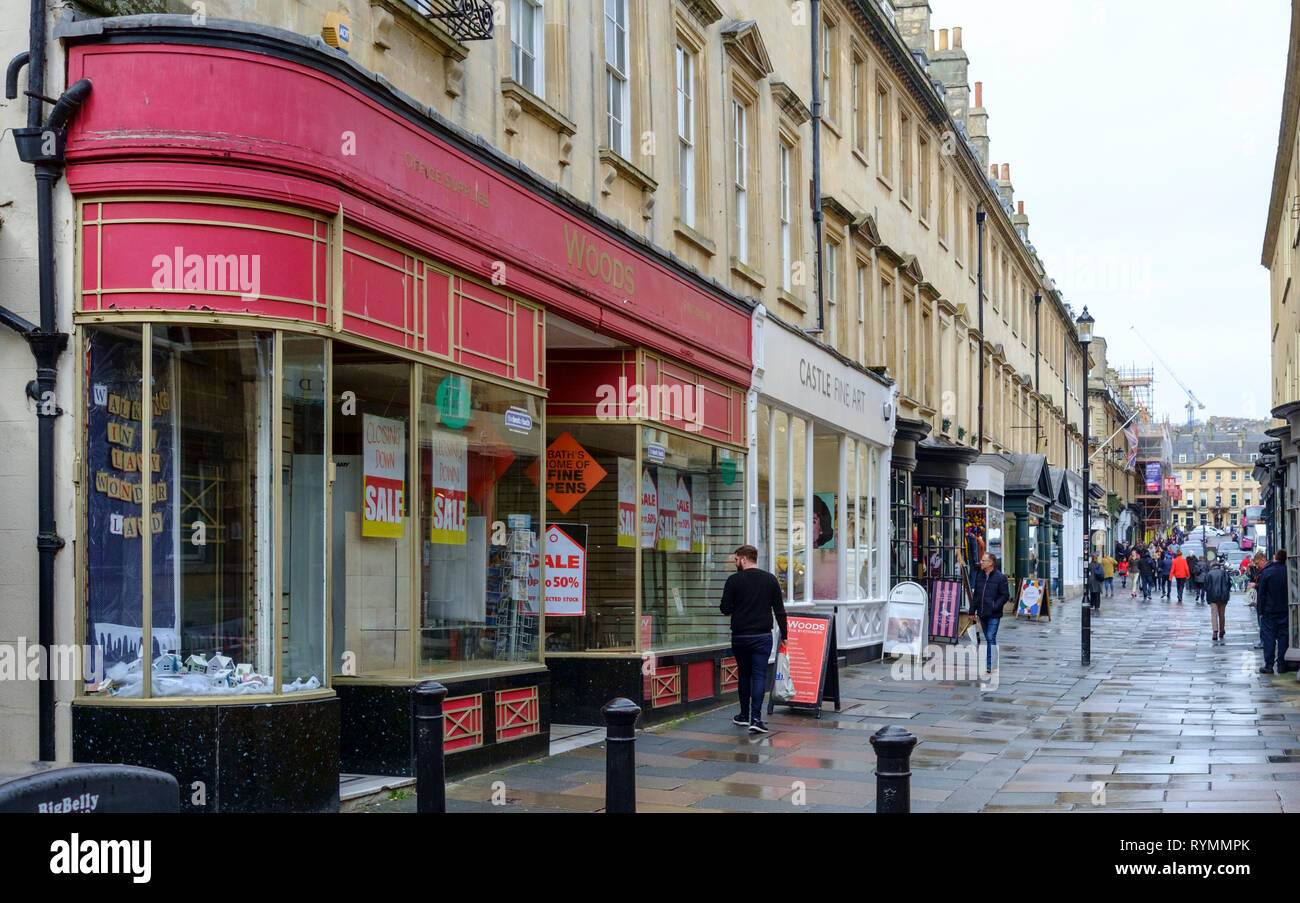Shop fronts in the city of Bath somerset UK Woods the Stationers now ...