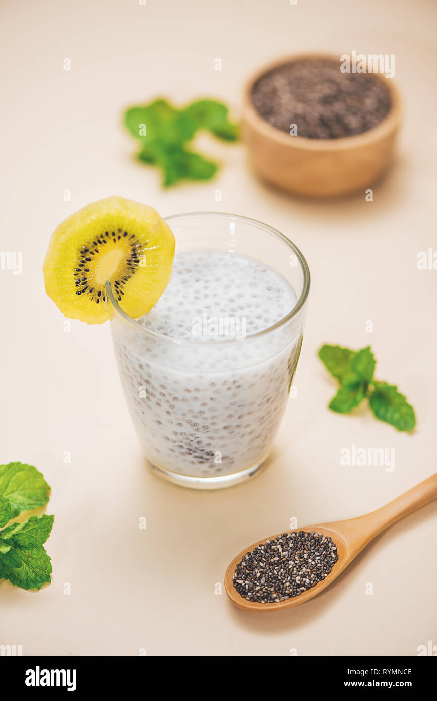 Healthy breakfast with chia pudding in glass Stock Photo - Alamy
