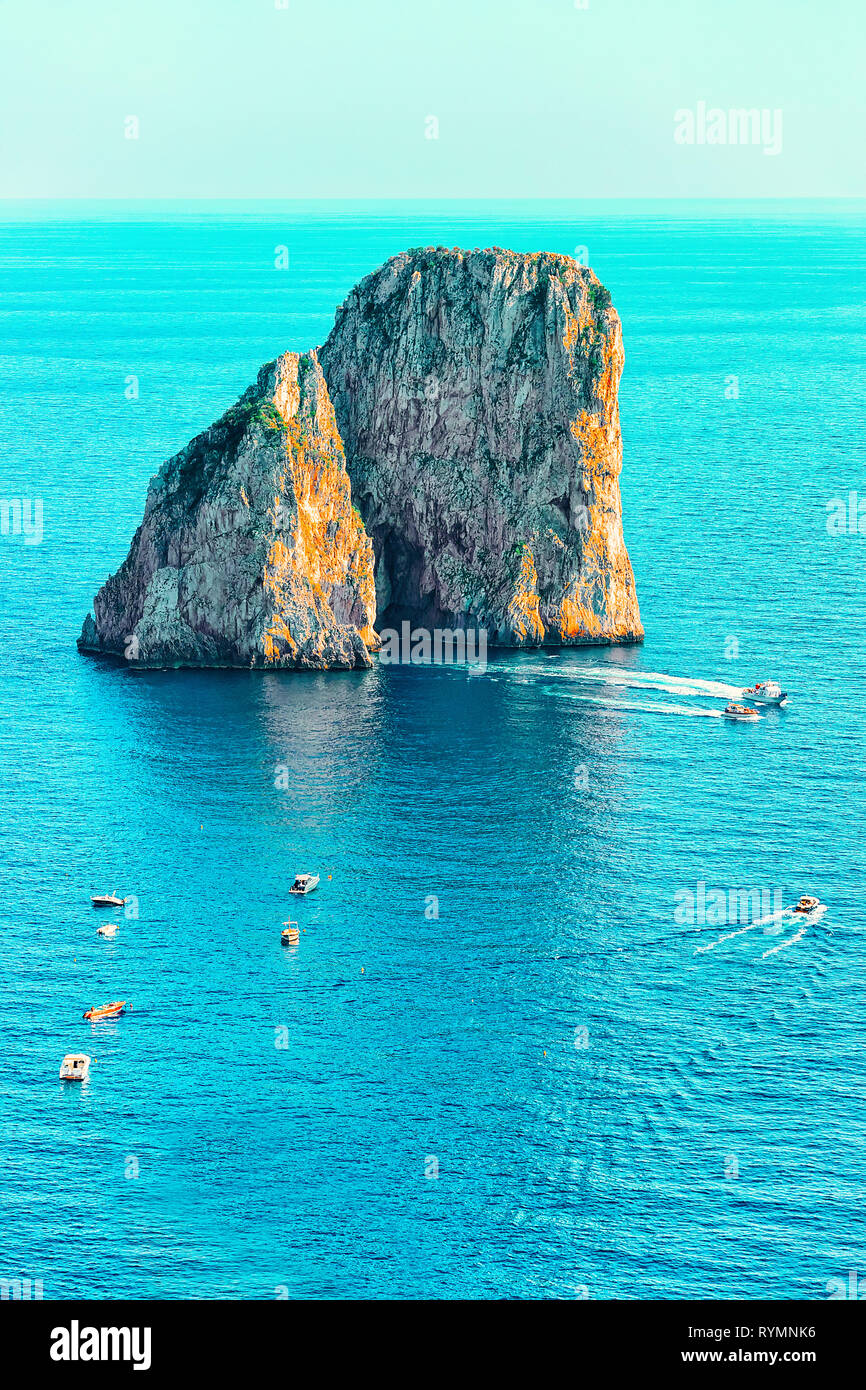 Capri Island with Faraglioni of Italy at Naples. Landscape with Blue ...