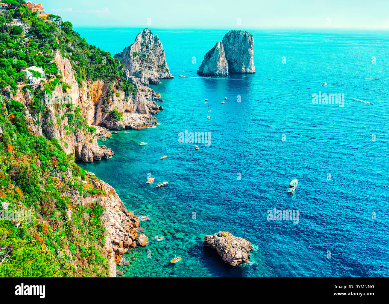 Capri Island and Faraglioni of Italy at Naples. Landscape with Blue ...