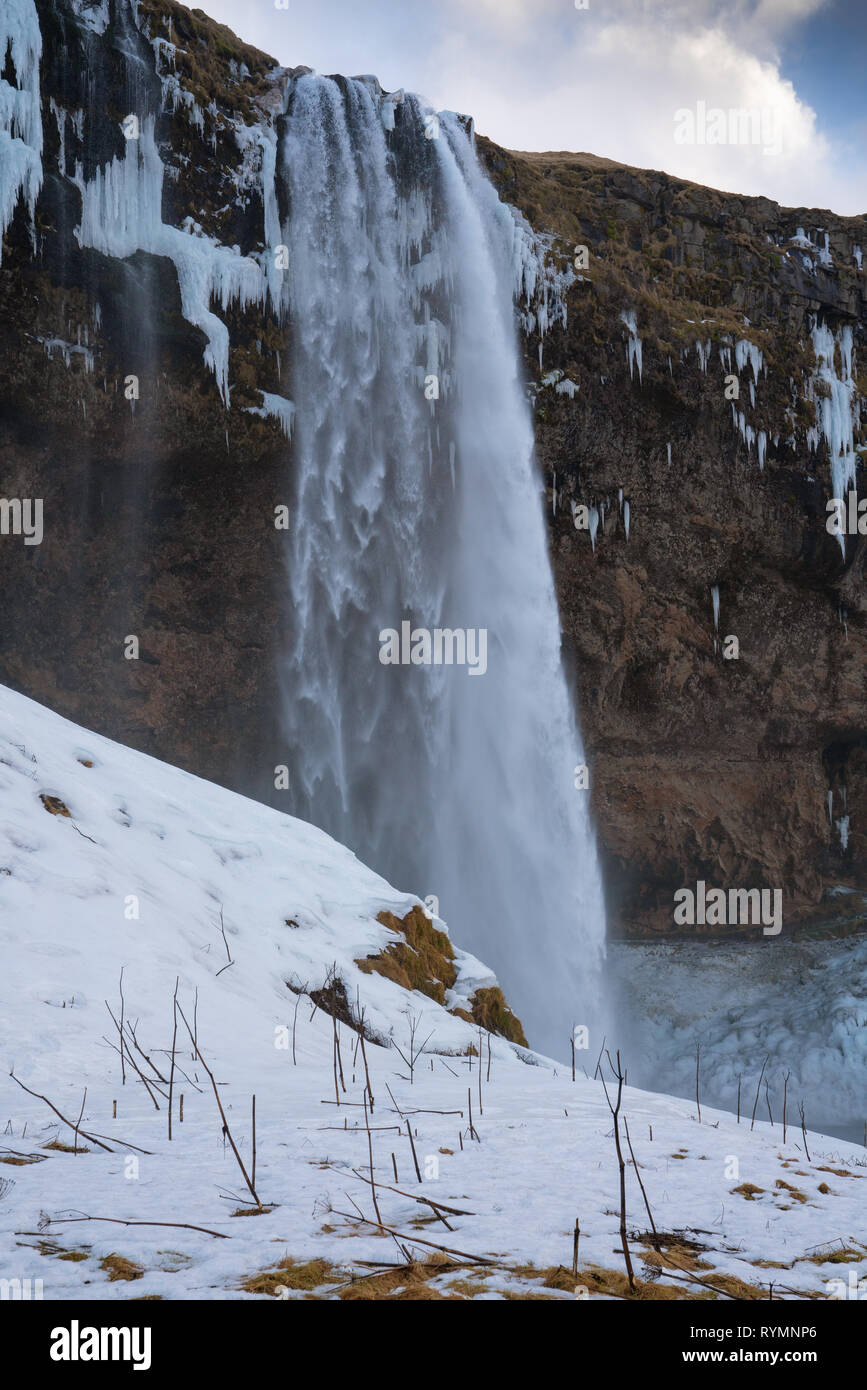 Beautiful Seljalandsfoss on a cold winter day, Iceland, Europe Stock ...