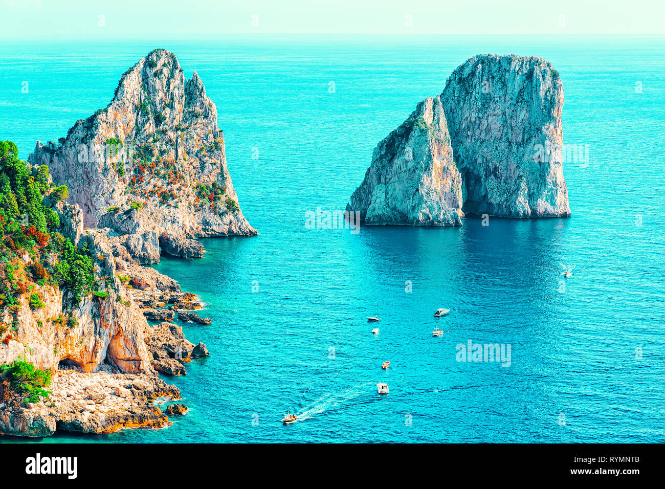 Capri Island with Faraglioni in Italy near Naples. Landscape with Blue ...