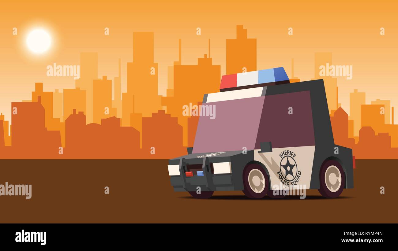 Police Sedan on City Landscape Background. IsoFlat Styled Vector ...