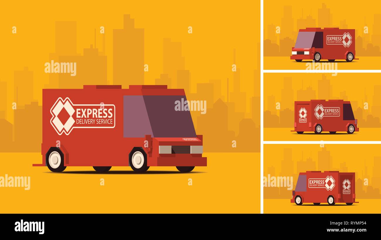 Red Delivery Truck on City Landscape Background. IsoFlat Styled Vector ...