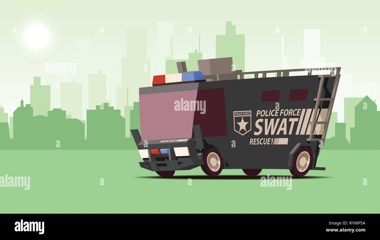 Police Van. Armored Special Forces Vehicle SWAT on City Landscape ...